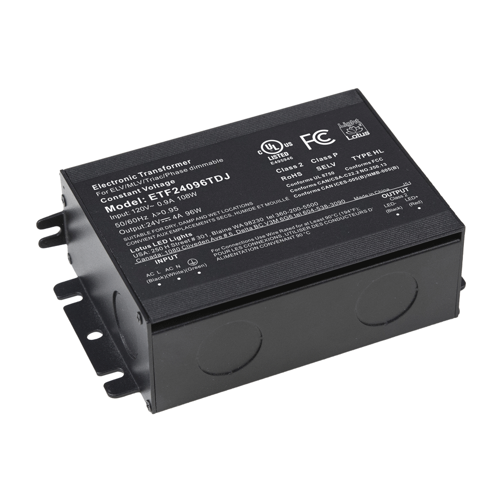 Lotus 24V DC 96W Electronic Transformer in J-box Triac Dim 120VAC ...